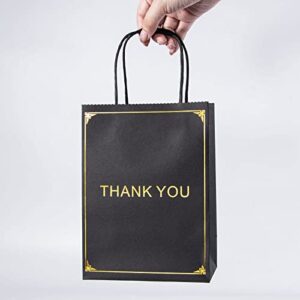 Sdootjewelry Thank You Gift Bags 20 Packs, Small Gift Bags with Handles, Gold Foil Thank You Bags for Business Small 5.9''×3.1''×8.1'', Black Gift Bag for Birthday Wedding Party Shopping