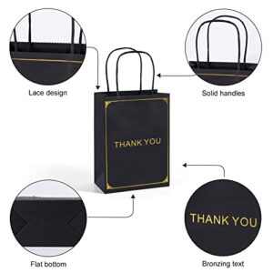 Sdootjewelry Thank You Gift Bags 20 Packs, Small Gift Bags with Handles, Gold Foil Thank You Bags for Business Small 5.9''×3.1''×8.1'', Black Gift Bag for Birthday Wedding Party Shopping