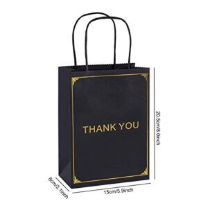 Sdootjewelry Thank You Gift Bags 20 Packs, Small Gift Bags with Handles, Gold Foil Thank You Bags for Business Small 5.9''×3.1''×8.1'', Black Gift Bag for Birthday Wedding Party Shopping