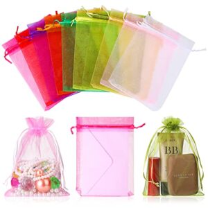 200 pcs organza bags 5×7 inch sheer organza gift bags jewelry bags small drawstring bags jewelry pouches wedding favor bags for wedding party festival christmas baby shower favor candy bags, 10 colors