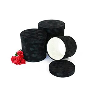 UNIKPACKAGING Premium Quality Round Velvet Flower Box, Gift Boxes for Luxury Flower and Gift Arrangements, Set of 3 pcs (Black)