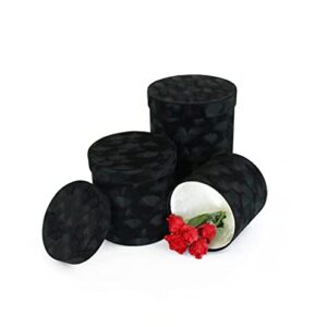 UNIKPACKAGING Premium Quality Round Velvet Flower Box, Gift Boxes for Luxury Flower and Gift Arrangements, Set of 3 pcs (Black)