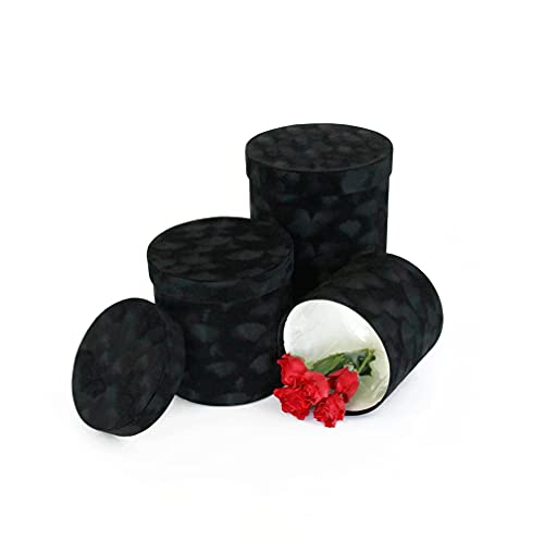 UNIKPACKAGING Premium Quality Round Velvet Flower Box, Gift Boxes for Luxury Flower and Gift Arrangements, Set of 3 pcs (Black)