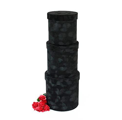 UNIKPACKAGING Premium Quality Round Velvet Flower Box, Gift Boxes for Luxury Flower and Gift Arrangements, Set of 3 pcs (Black)