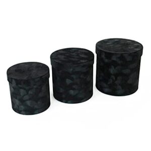 UNIKPACKAGING Premium Quality Round Velvet Flower Box, Gift Boxes for Luxury Flower and Gift Arrangements, Set of 3 pcs (Black)