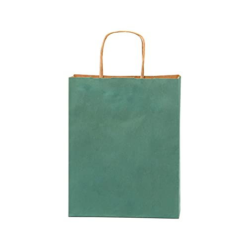 Green Gift Bags - 8x4x10 Inch 50 Pack Small Kraft Paper Shopping Bags with Handles, Craft Totes in Bulk for Boutiques, Small Business, Retail Stores, Birthday Parties, Jewelry, Merchandise, Bulk