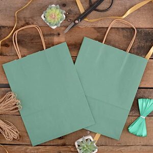 Green Gift Bags - 8x4x10 Inch 50 Pack Small Kraft Paper Shopping Bags with Handles, Craft Totes in Bulk for Boutiques, Small Business, Retail Stores, Birthday Parties, Jewelry, Merchandise, Bulk