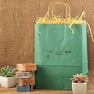 Green Gift Bags - 8x4x10 Inch 50 Pack Small Kraft Paper Shopping Bags with Handles, Craft Totes in Bulk for Boutiques, Small Business, Retail Stores, Birthday Parties, Jewelry, Merchandise, Bulk