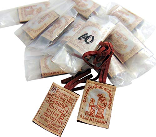 Traditional Brown Scapular Pack Wool Mount Carmel Scapulars with Gift Bag Dozen Bulk Set of 12