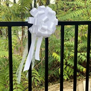 White Wedding Pull Bows with Tulle Tails - 8" Wide, Set of 6, Wedding Pew Bows, Mother's Day, Reception, Christmas, Birthday, Anniversary, Event Decoration, Valentine's Day