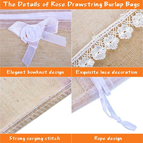 24 Pieces 4 x 6 Inch Rose Drawstring Burlap Bags Linen Organza Lace Bags Drawstring Party Favor Bags Jewelry Pouches Sacks for Wedding Party Bridal Shower DIY Craft