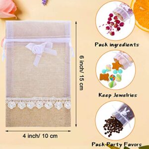 24 Pieces 4 x 6 Inch Rose Drawstring Burlap Bags Linen Organza Lace Bags Drawstring Party Favor Bags Jewelry Pouches Sacks for Wedding Party Bridal Shower DIY Craft