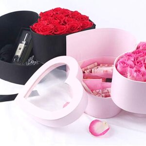 Heart Shaped Flower Box with Lid for Arrangements, Paper Mache Boxes for Valentines Day Gift Chocolate Strawberry, Bulk Heart Shaped Boxes with Ribbon for Flowers, Birthday Gifts (Pink)