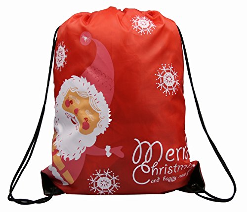 Christmas Gift Wrap Bags Drawstring Bags 5 Pack, 13.5x16.5 Inch Santa Sack Backpack for Party Favors Gifts and Candy, Reusable Personalized Best Gift for Xmas Package Storage