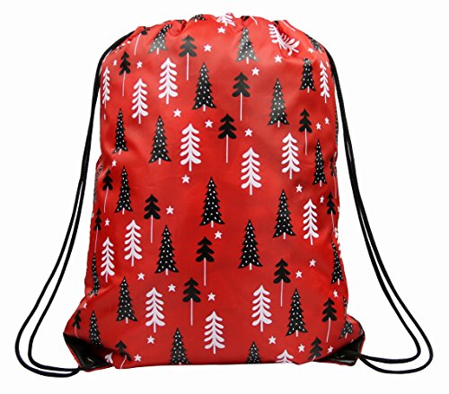 Christmas Gift Wrap Bags Drawstring Bags 5 Pack, 13.5x16.5 Inch Santa Sack Backpack for Party Favors Gifts and Candy, Reusable Personalized Best Gift for Xmas Package Storage