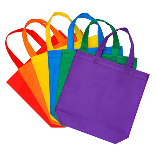 Aneco 24 Pack 11.5 by 11.5 Inches Bottom Birthday Party Bags Non-Woven Treat Bags Easter Egg Hunt Gift Bag Rainbow Colors with Handles, 6 Colors