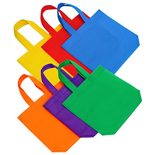 Aneco 24 Pack 11.5 by 11.5 Inches Bottom Birthday Party Bags Non-Woven Treat Bags Easter Egg Hunt Gift Bag Rainbow Colors with Handles, 6 Colors