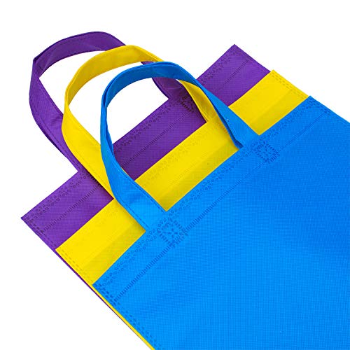 Aneco 24 Pack 11.5 by 11.5 Inches Bottom Birthday Party Bags Non-Woven Treat Bags Easter Egg Hunt Gift Bag Rainbow Colors with Handles, 6 Colors