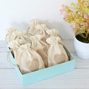 SumDirect Heart Burlap Bags with Drawstring - 36Pcs 4x6 Inch Beige Small Linen Gift Pouch for Wedding，Baby shower Favor Gift Bags