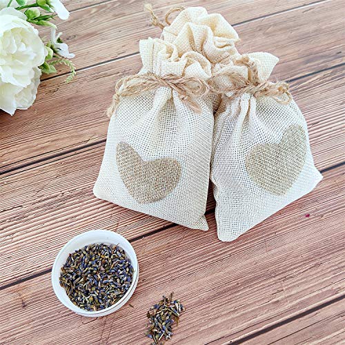 SumDirect Heart Burlap Bags with Drawstring - 36Pcs 4x6 Inch Beige Small Linen Gift Pouch for Wedding，Baby shower Favor Gift Bags