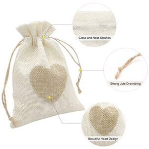 SumDirect Heart Burlap Bags with Drawstring - 36Pcs 4x6 Inch Beige Small Linen Gift Pouch for Wedding，Baby shower Favor Gift Bags