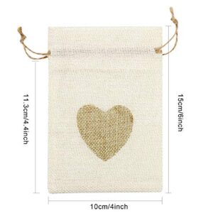 SumDirect Heart Burlap Bags with Drawstring - 36Pcs 4x6 Inch Beige Small Linen Gift Pouch for Wedding，Baby shower Favor Gift Bags