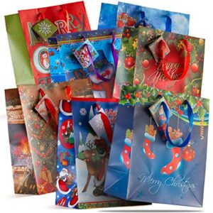 prextex 12 assorted 13 inch christmas gift bags: bulk tissue paper bags large size in assorted bright prints christmas bags for gifts party favors