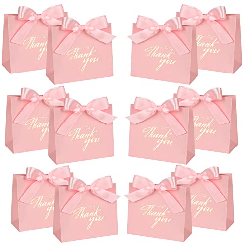 DESOEE Small Gift Bags Thank You Party Favor Bags 20 Pack with Pink Bow Ribbon, Treat Boxes Mini Paper Bags Bulk for Wedding Baby Shower Holidays Birthday Party