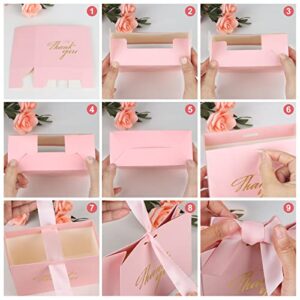 DESOEE Small Gift Bags Thank You Party Favor Bags 20 Pack with Pink Bow Ribbon, Treat Boxes Mini Paper Bags Bulk for Wedding Baby Shower Holidays Birthday Party