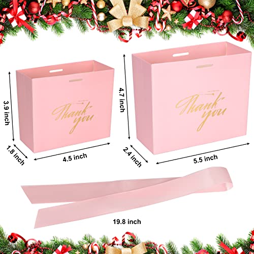 DESOEE Small Gift Bags Thank You Party Favor Bags 20 Pack with Pink Bow Ribbon, Treat Boxes Mini Paper Bags Bulk for Wedding Baby Shower Holidays Birthday Party