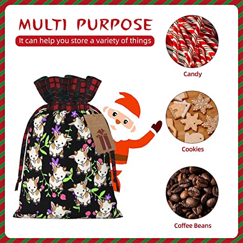 Christmas Drawstring Gift Bags Kawaii-Baby-Goats Buffalo Plaid Drawstring Bag Party Favors Bags