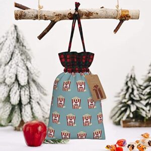 Christmas Drawstring Gift Bags Cute-Popcorn-Funny Buffalo Plaid Drawstring Bag Party Favors Bags