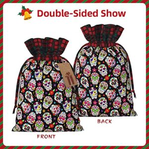 Allgobee Christmas Drawstring Gift Bags Sugar-Skulls-Day-Of-Dead Buffalo Plaid Drawstring Bag Party Favors Bags