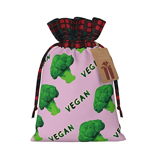 Christmas Drawstring Gift Bags Broccoli-Vegan-Green-Pink Buffalo Plaid Drawstring Bag Party Favors Bags