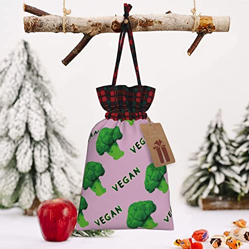 Christmas Drawstring Gift Bags Broccoli-Vegan-Green-Pink Buffalo Plaid Drawstring Bag Party Favors Bags