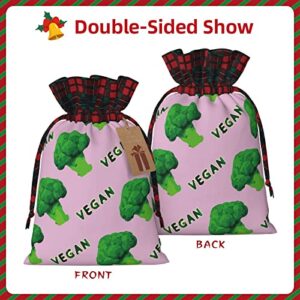 Christmas Drawstring Gift Bags Broccoli-Vegan-Green-Pink Buffalo Plaid Drawstring Bag Party Favors Bags