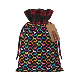 christmas drawstring gift bags retro-dogs-dachshund buffalo plaid drawstring bag party favors bags