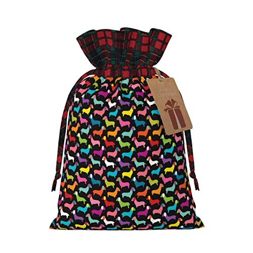 Christmas Drawstring Gift Bags Retro-Dogs-Dachshund Buffalo Plaid Drawstring Bag Party Favors Bags