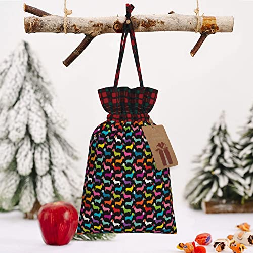 Christmas Drawstring Gift Bags Retro-Dogs-Dachshund Buffalo Plaid Drawstring Bag Party Favors Bags