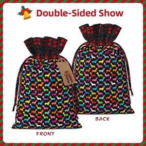 Christmas Drawstring Gift Bags Retro-Dogs-Dachshund Buffalo Plaid Drawstring Bag Party Favors Bags