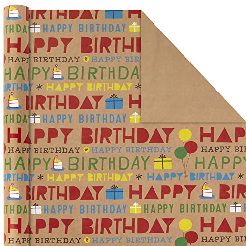 Hallmark All Occasion Wrapping Paper with Kraft on Reverse (3 Rolls: 105 sq. ft. ttl.) Birthday, Rainbow Stripes, Polka Dots for Parties, Kids Crafts, DIY Decorations, Care Packages or Any Occasion