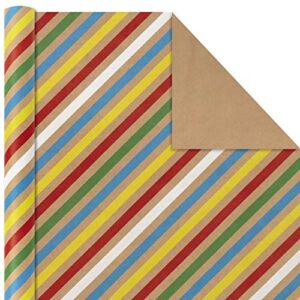 Hallmark All Occasion Wrapping Paper with Kraft on Reverse (3 Rolls: 105 sq. ft. ttl.) Birthday, Rainbow Stripes, Polka Dots for Parties, Kids Crafts, DIY Decorations, Care Packages or Any Occasion