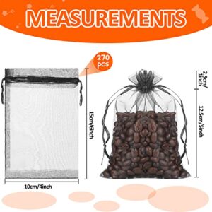 270 Pcs Black Organza Gift Bags 4 x 6 Inch Jewelry Pouches Drawstring Bags Black Goodie Bags Sheer Black Mesh Bags for Wedding Party Jewelry Candy Festival Bathroom Soaps Makeup