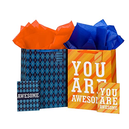 16.5" Gift Bags for Men, Boys, Father's Day - Extra Large Gift Bags with Greeting Card, Tag, Tissue Paper - 2 Pack