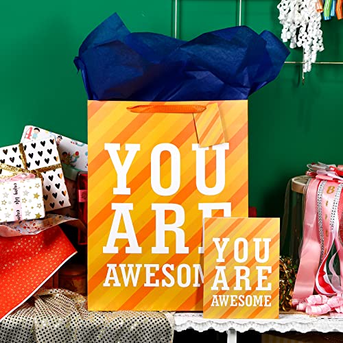 16.5" Gift Bags for Men, Boys, Father's Day - Extra Large Gift Bags with Greeting Card, Tag, Tissue Paper - 2 Pack