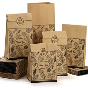 Yesland 200 Pcs Mini Brown Paper Bags, 3.5 x 2.25 x 7 Inch Thicken Paper Snack Bag Small Kraft Paper Treat Bags, Thank You Paper Cookie Sandwich Bags Bulk for Party Favor, 80 Bags and 120 Stickers