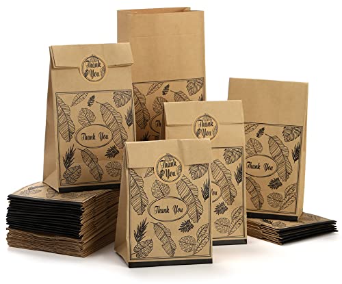 Yesland 200 Pcs Mini Brown Paper Bags, 3.5 x 2.25 x 7 Inch Thicken Paper Snack Bag Small Kraft Paper Treat Bags, Thank You Paper Cookie Sandwich Bags Bulk for Party Favor, 80 Bags and 120 Stickers