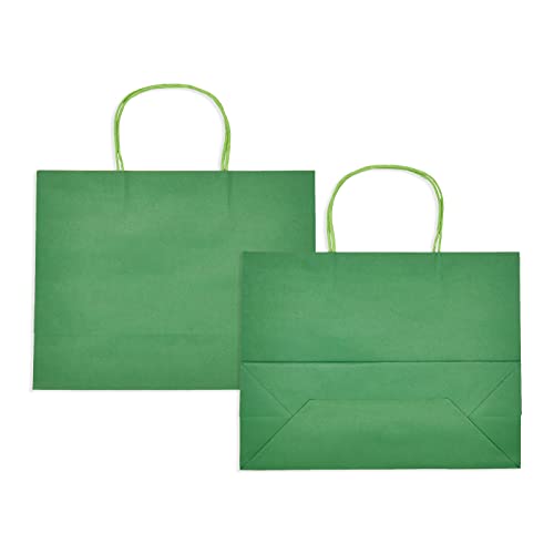 Sparkle and Bash Green Paper Gift Bags with Handles Bulk for Birthday, Holidays (13x10 In, 50 Pack)