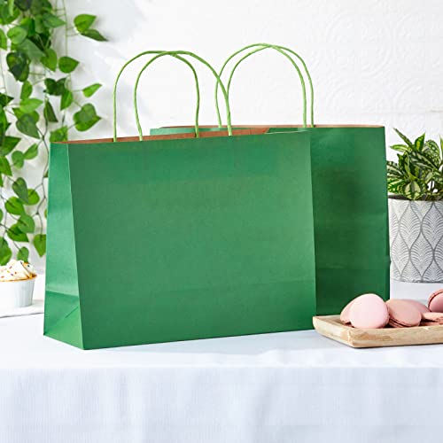 Sparkle and Bash Green Paper Gift Bags with Handles Bulk for Birthday, Holidays (13x10 In, 50 Pack)