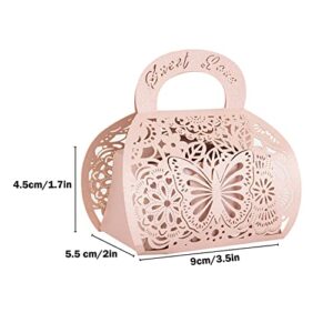 25PCS Pink Laser Cut Favor Boxes, Small Butterfly Wedding Boxes with Handle, Party Favor Boxes Small Gift Boxes Candy Boxes for Birthday Parties, Baby Shower, Bridal Showers, Anniversary (3.5"x2"x3")